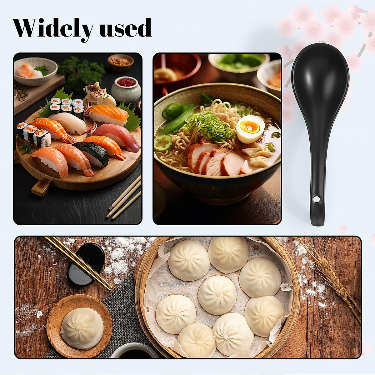 LOVEINUSA Soup Spoons, Ceramic Asian Soup Spoons 6.8 Inch Large Japanese Soup Spoons for Ramen Miso Dumpling Pho Wonton, Set of 6