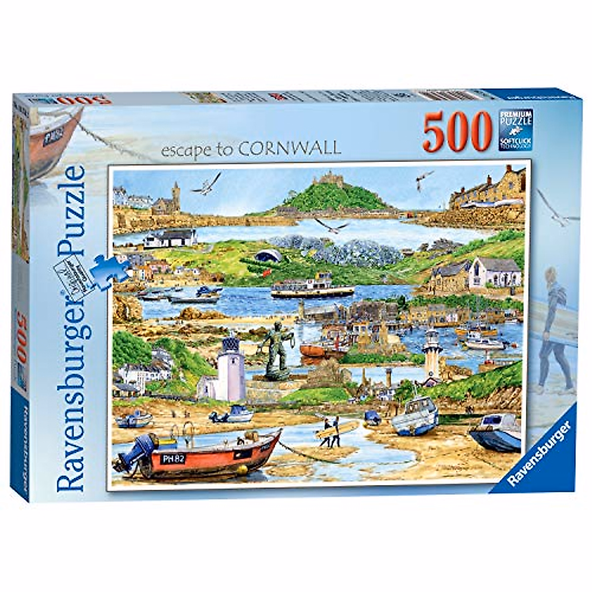 Ravensburger Escape to Cornwall 500 Piece Jigsaw Puzzles for Adults and Kids Age 10 and Up - Beach & Countryside