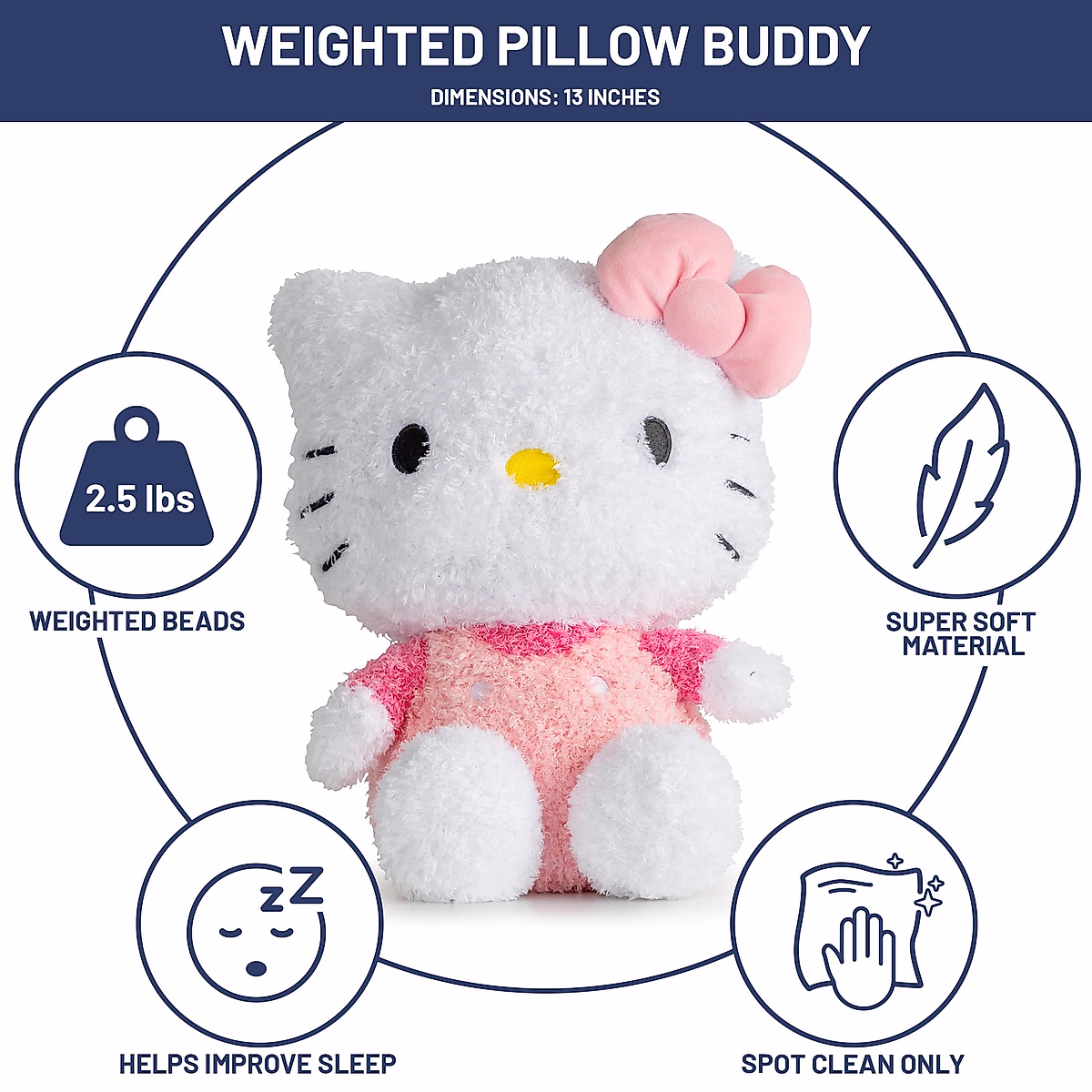 Weighted Hello Kitty Fuzzy Plush Pillow Buddy - 2.5 lbs Super Soft Stuffed Pillow, 13 inches