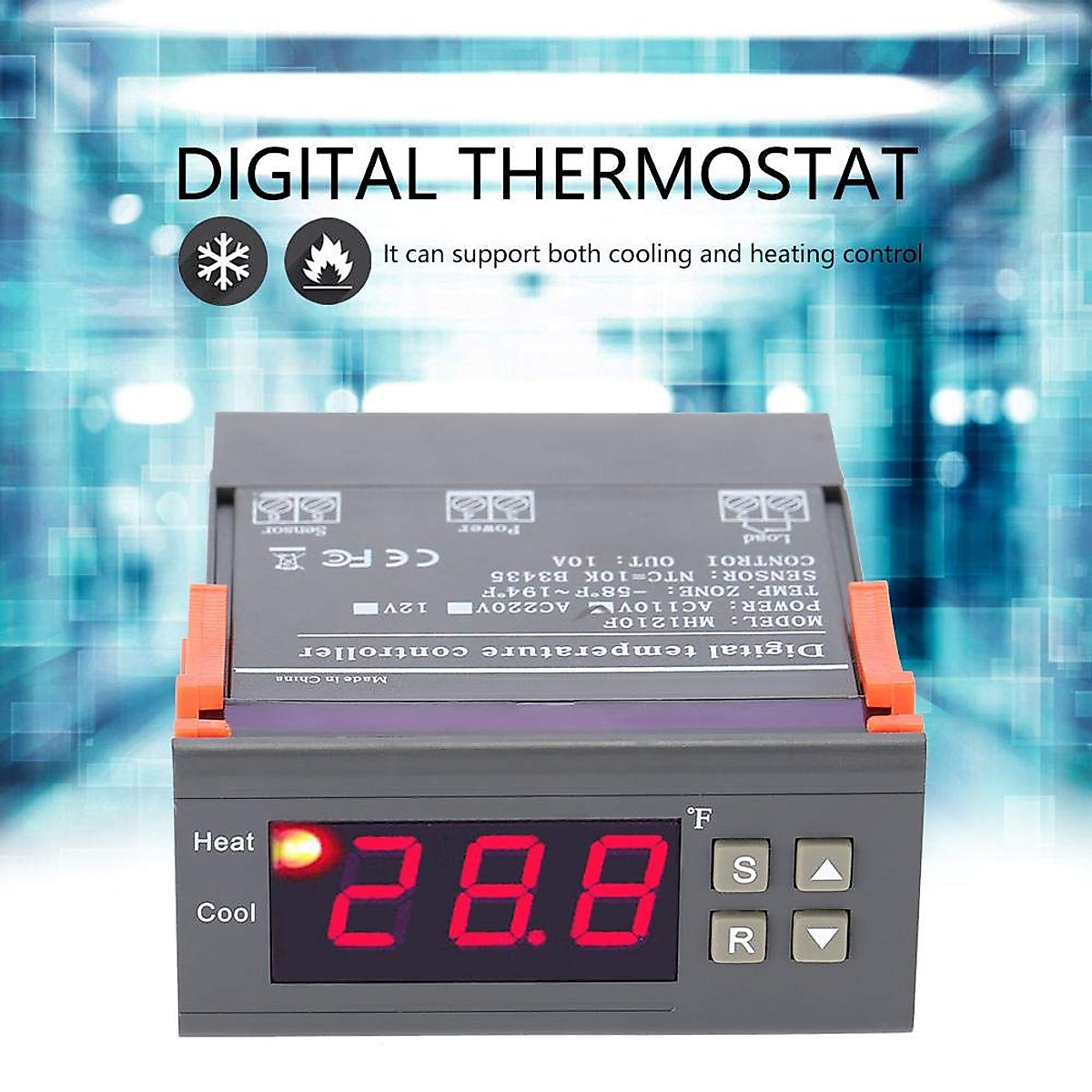 Digital Temperature Controller, Thermostat Fahrenheit Sensor MH1210F Digital Temperature Control Controller Thermostat 58~194℉ Fahrenheit Sensor AC110V