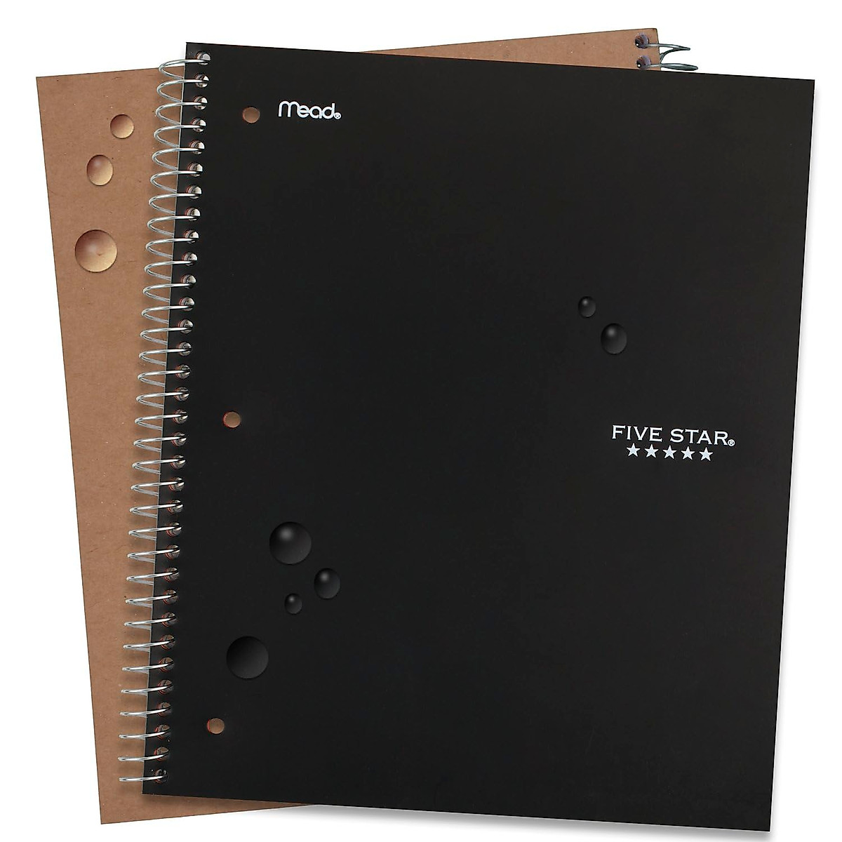 Five Star Spiral Notebook, 5 Subject, Wide Ruled Paper, Fights Ink Bleed, Water Resistant Cover, 8" x 10-1/2", 200 Sheets, Black (72045)