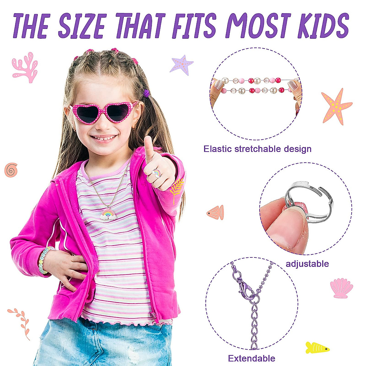 12 PCS Girls Necklaces Bracelets and Rings Set with Unicorn Mermaid Rainbow Heart Shell Star Pendants Girls Jewelry Set Party Favors Friendship Pretend Dress Up Play Jewelry (Cute Style)