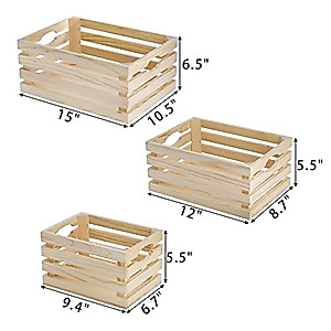 ZENFUN 3 Pack Wooden Nesting Crates with Handles, Decorative Hand Crafted Wood Box Nesting Crate Farmhouse Storage Basket Container for Display and Organization, Home Centerpieces