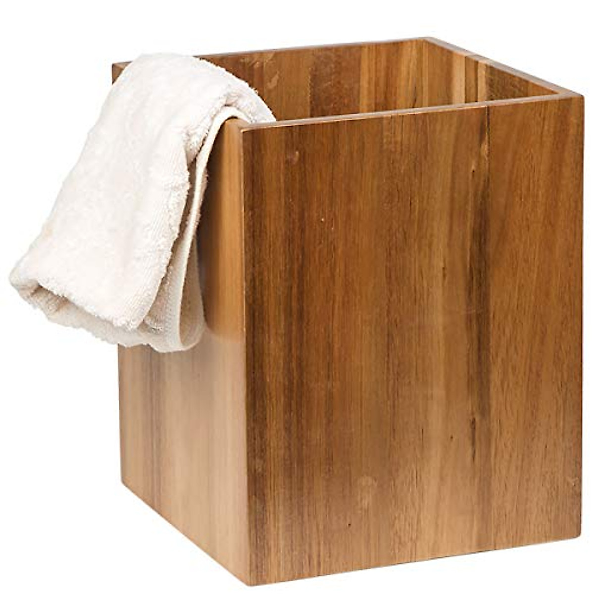 Creative Home 63070 Solid Acacia Wood Square Waste Basket Recycle Bin, Trash Can, Natural Finish