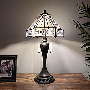 enjoy decor lamps Tiffany Table Lamp Sky Color Hexagon Stained Glass LED Bulbs Included for Living Room Bedroom Bedside 12" W*12" D*22" H
