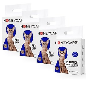 HONEY CARE Petrichor Mix Cat Litter I Tofu Cat Litter I Nature Plant-Based Pellets and Bentonite Sustainable Cat Litter I Low-Dust Qucik Clumping Superior Odor Control, 24-lbs Value Pack (6 lbs x 4)