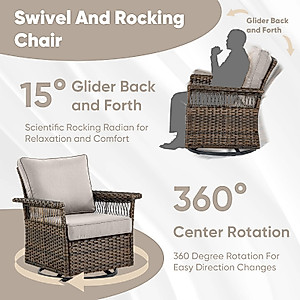 HUMMUH Outdoor Swivel Chairs Set of 2 - Swivel Patio Chairs with 4" Wide Armrest Patio Chairs for Deck Porch Balcony Garden-Brown/Beige