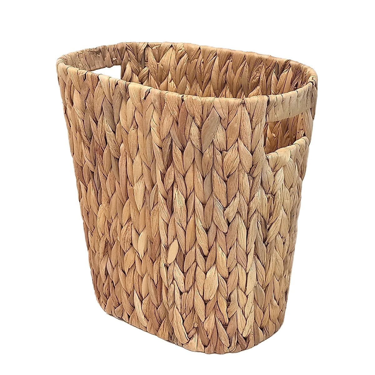 PINXIURY Bathroom Wicker Trash Can Wicker Waste Basket with Built-in Handles Water Hyacinth Hand Woven Garbage Can for Bedroom Office Kitchen 100% Handmade