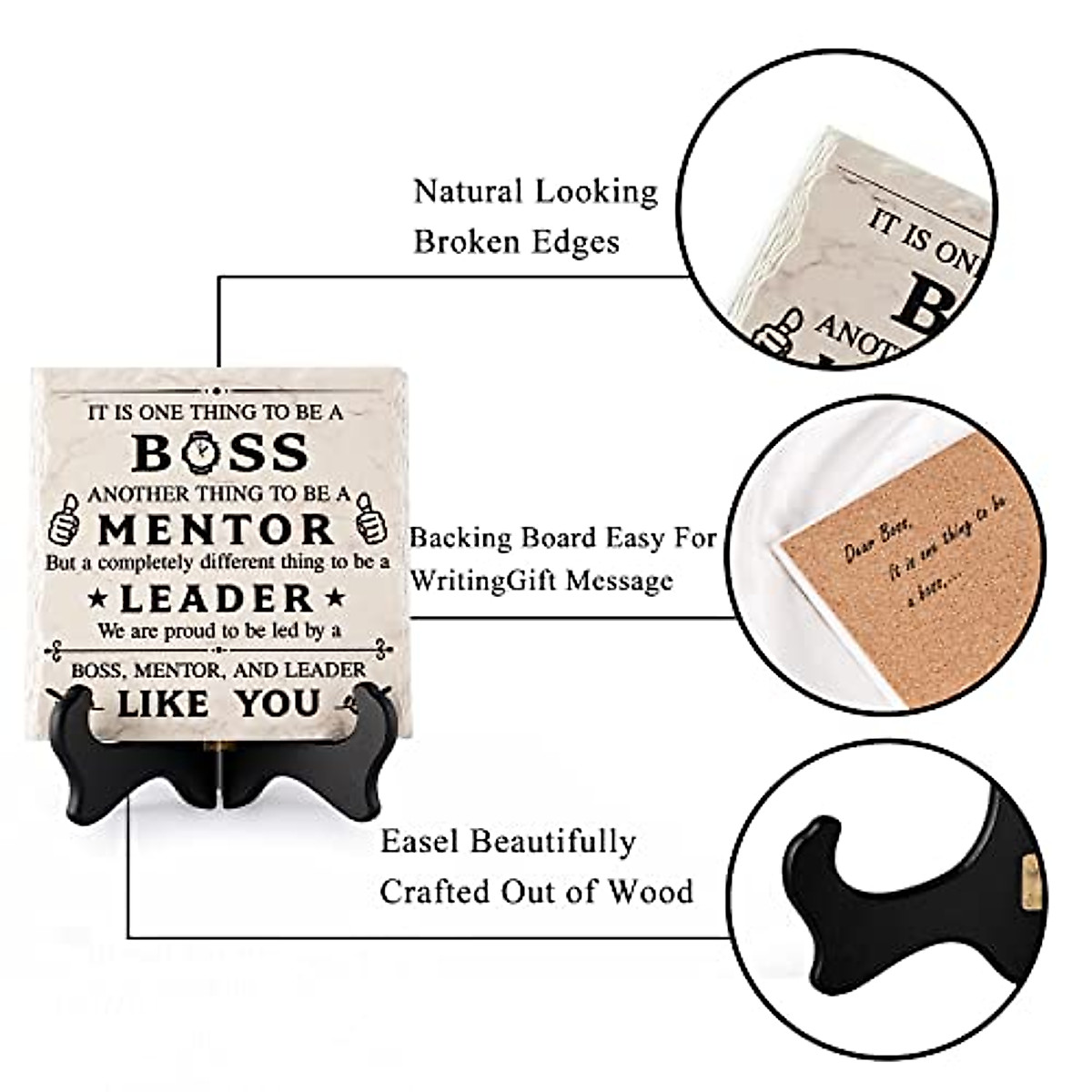 Boss Gifts for Men Women Bosses Day Gifts for Boss Christmas Birthday Gifts for Boss Best Boss Gifts Ideas Boss Leader Mentor Appreciation Gifts Tabletop Decor Ceramic Sign Plaque with Wooden Stand
