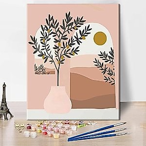 TISHIRON Paint by Numbers DIY Painting Kit Canvas Easy DIY Beginners Acrylic Painting Arch Window Abstract Plant Landscape for Home Wall Decor Art Craft 16x20inch