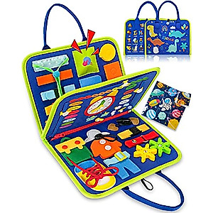 Exorany Busy Board Montessori Toys for 1 2 3 4 Year Old Boys & Girls Gifts, Sensory Toys for Toddlers 1-3, Autism Educational Travel Toys, Preschool Activities for Learning Fine Motor Skills (Blue)