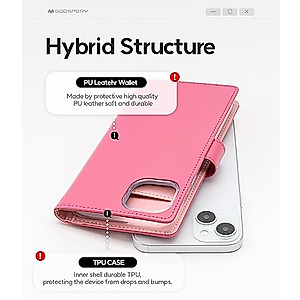 GOOSPERY Rich Wallet Compatible with iPhone 15 Plus, Extra Card Slot Flap Functional & Fashionable Stylish PU Leather Flip Card Holder Phone Cover - Hot Pink