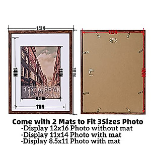 MONT PLEASANT 12x16 Picture Frame 2 Pack,Farmhouse Decor, Distressed Display Pictures 11x14 or 8x10 Diplomas with Mat, Wooden Distressed Photo Frames For Wall Mounting Family Lover Gift (Brown)