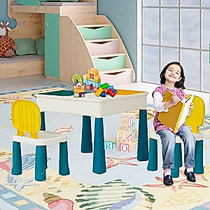 Kinfant 5-in-1 Kids Table & Chairs Set - Toddler Activity Center with Building Blocks for Boys & Girls, Sand & Water Table Set for Home, Playroom, Nursery