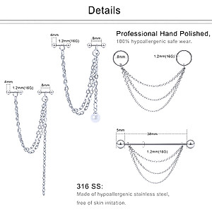 Dyknasz Stainless Steel Industrial Earrings with Chain Dangle Industrial Piercing Jewelry Double Cartilage Forward Helix Earring Industrial Barbell for Women Men