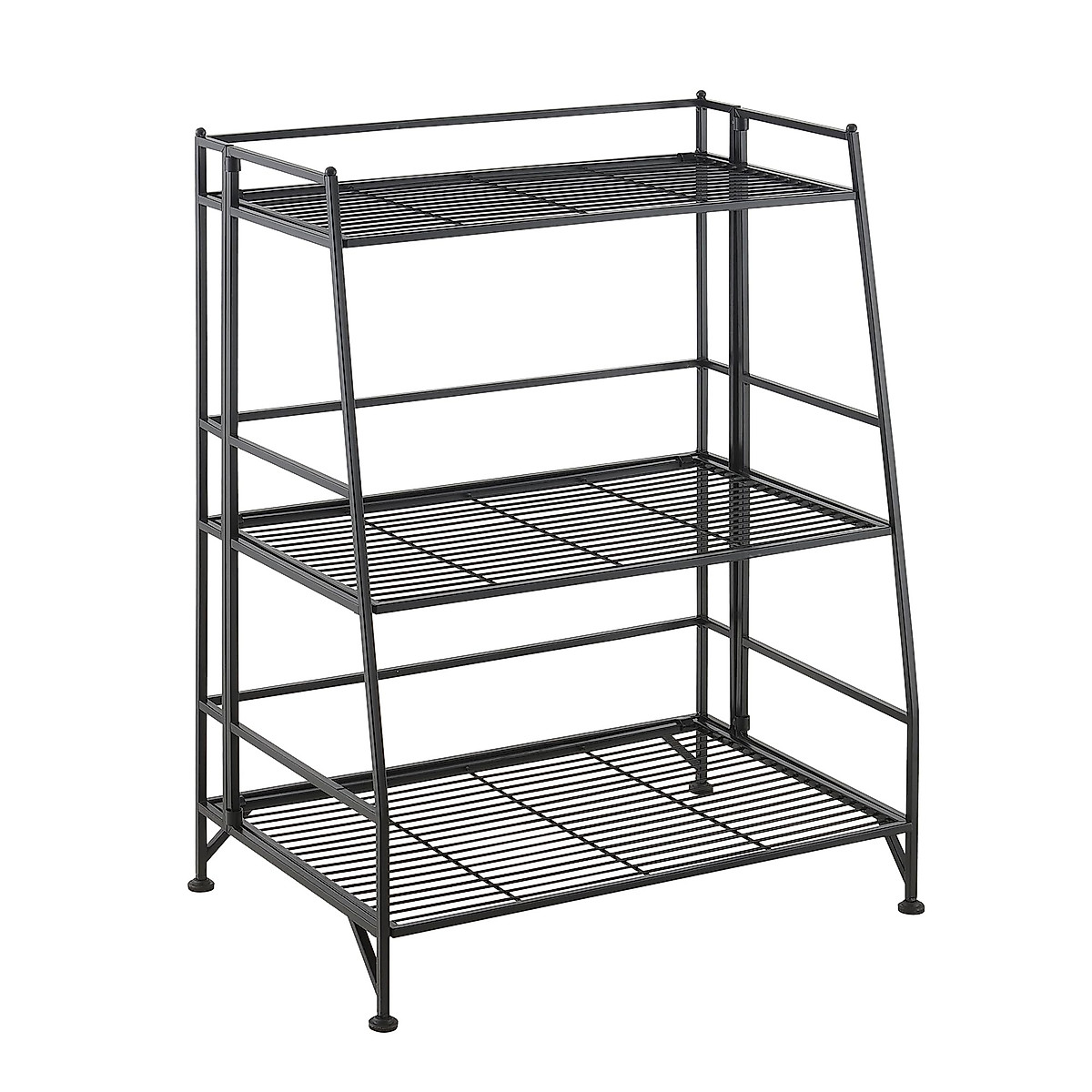 Convenience Concepts Xtra Storage Shelves - 3-Tier Ladder Folding Metal Shelving Organizer Stand, Modern Stands for Storage and Display in Living Room, Bathroom, Office, Den, Kitchen, Garage, Black