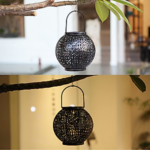 FLJZCZM Hanging Solar Lantern Outdoor Solar Powered Garden Lights Waterproof with Metal Retro Design for Patio Yard Garden Tabletop Dwcoration,1 Pack(Black)