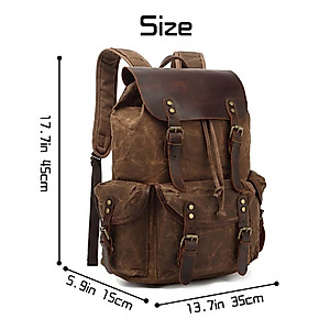 Jahomieo Vintage Leather Backpack for Men, Waxed Canvas Laptop Shoulder Rucksack for Travel Hiking