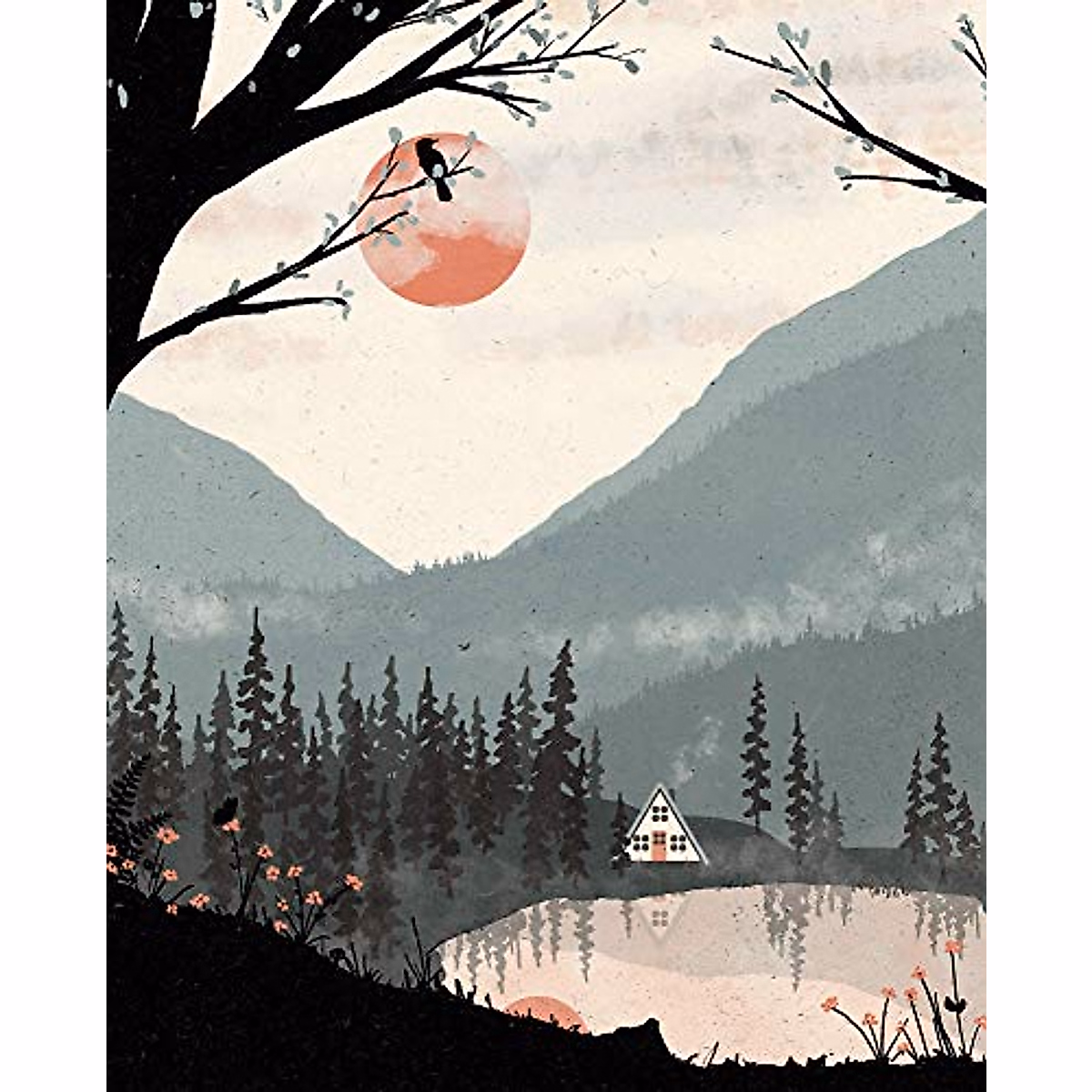 Mountain Wilderness Art Print - 8 x 10 Nature Forest Woodlands Cabin Unframed Artwork Lake House Outdoor Inspiration Poster Wildlife Pine Trees Landscape Calming Peaceful Plant Life Hiking Home Decor