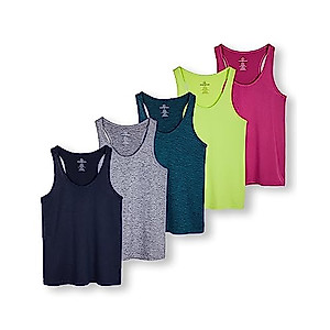 5 Pack: Womens Quick Dry Fit Ladies Tops Blouse Tee Athletic Yoga Workout Running Gym Active Tees Exercise Women Racerback Sleeveless Flowy Fitness Loose Fit Moisture Wicking Tank Top- Set 12, L