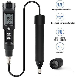 Generic Dissolved Oxygen Meter, Digital Oxygen Test Kit Analyzer, DO Probe with ATC for Aquarium, Measurement Range: 0‑30mg/L 6 Replaceable Electrode Tips, 30ml Electrode Filling Fluid