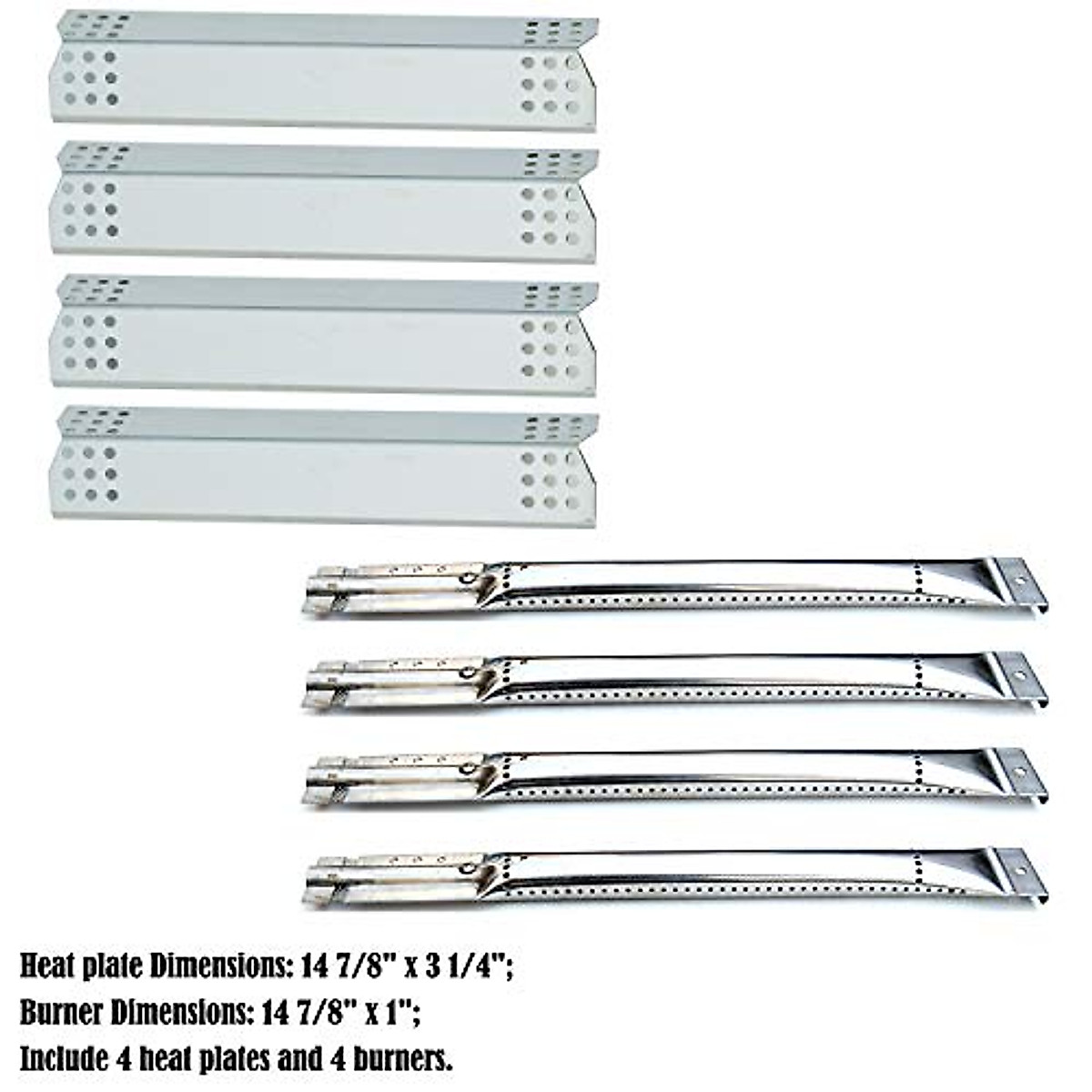 Direct Store Parts Kit DG256 Replacement for Master Forge 1010037 1010048 Nexgrill 720-0837C 720-0837E Gas Grill Repair Kit (4-Pack) Stainless Steel Burners & Heat Plates