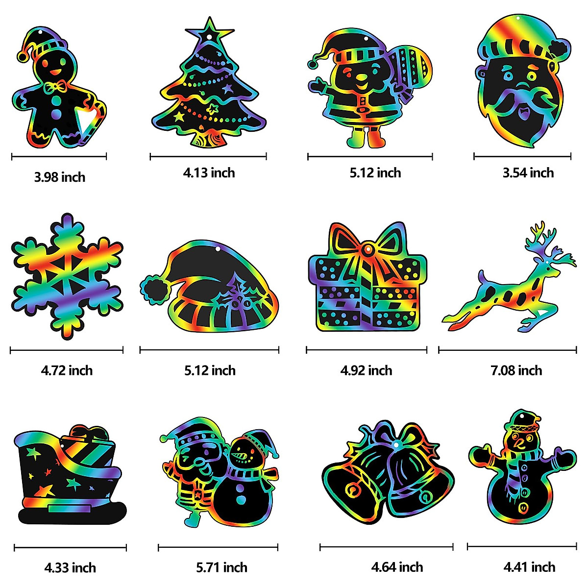 Max Fun Christmas Crafts Scratch Art for Kids, 96PCS Ornaments Rainbow Magic Color Scratch Off Cards Paper Hanging Art Craft Supplies Educational Toys Kit for Kid Party Favor