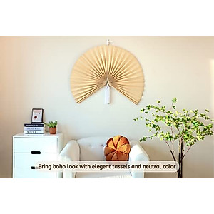 ChicnChill Oriental Wall Fan, Giant Bamboo Fan with Tassel, Oriental Woven Wall Hanging ,Decorative Fan Above Bed, Rustic Wall Pediment for Home Decor (Extra Large 47''x23.5'')