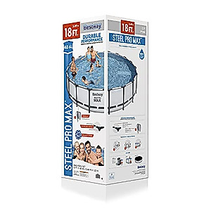 Bestway Steel Pro MAX 18 Foot x 48 Inch Round Metal Frame Above Ground Outdoor Swimming Pool Set with 1,000 Filter Pump, Ladder, and Cover