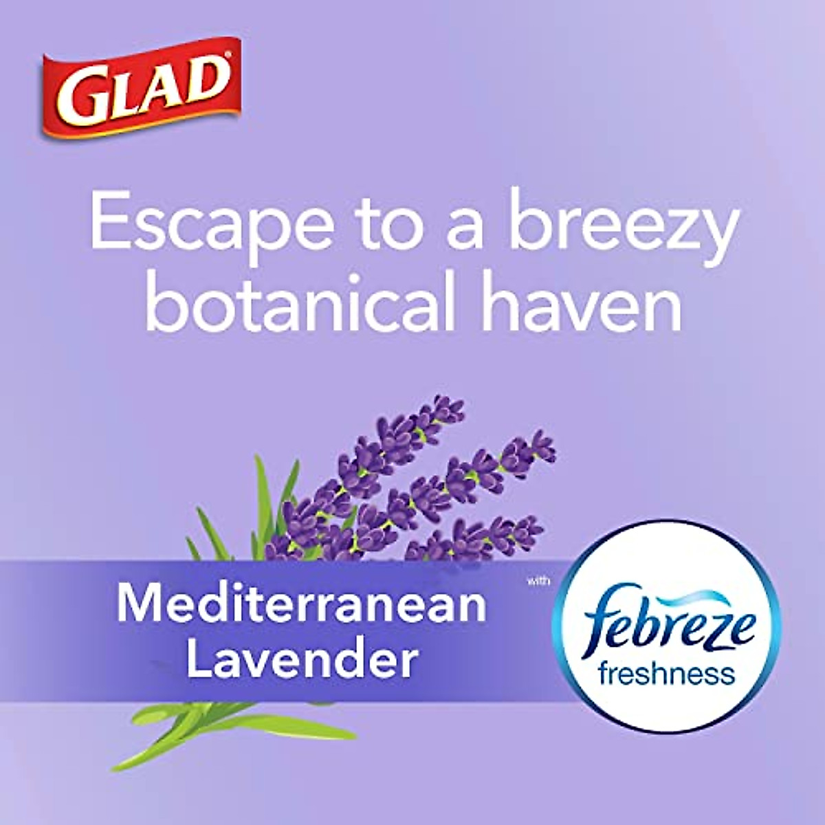 GLAD ForceFlex Tall Drawstring Trash Bags, 13 Gallon White Trash Bags for Tall Kitchen Trash Can, Mediterranean Lavender with Febreze Freshness to Eliminate Odors, 40 Count