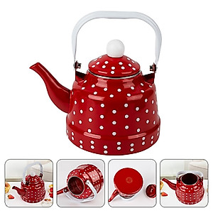 Cabilock 1.1Quart Enamel Tea Kettle Tea Pot: Red Teapot Stovetop Porcelain Teapot Kettle Red Tea Kettle for Stove Top with Handle for Stovetop Hot Water Boiler