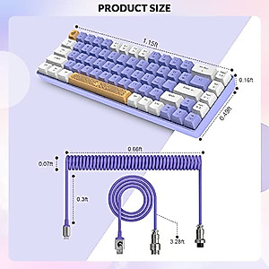 ZIYOU LANG RK-T8 Wired 65% Mechanical Gaming Keyboard with RGB LED Backlit Anti-ghosting TKL Mini 68 Key Custom Coiled C to A Cable Tactile Blue Switch for PS4 PS5 Xbox PC Mac Gamer(White Purple)