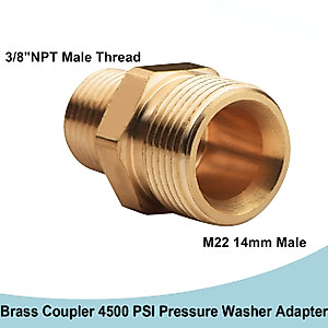 2 Pack M22 to 3/8 Inch NPT Male Pressure Washer Adapter Brass Pipe Thread Fitting 4500 PSI Compatible with Simpson, Generac, Briggs Stratton etc