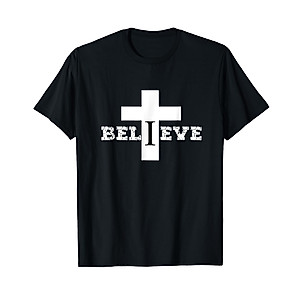 Christian Aesthetic Text and Cross Design Believe Religious T-Shirt