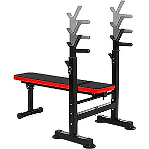 BalanceFrom Adjustable Folding Multifunctional Workout Station Adjustable Olympic Workout Bench with Squat Rack, Black/Red