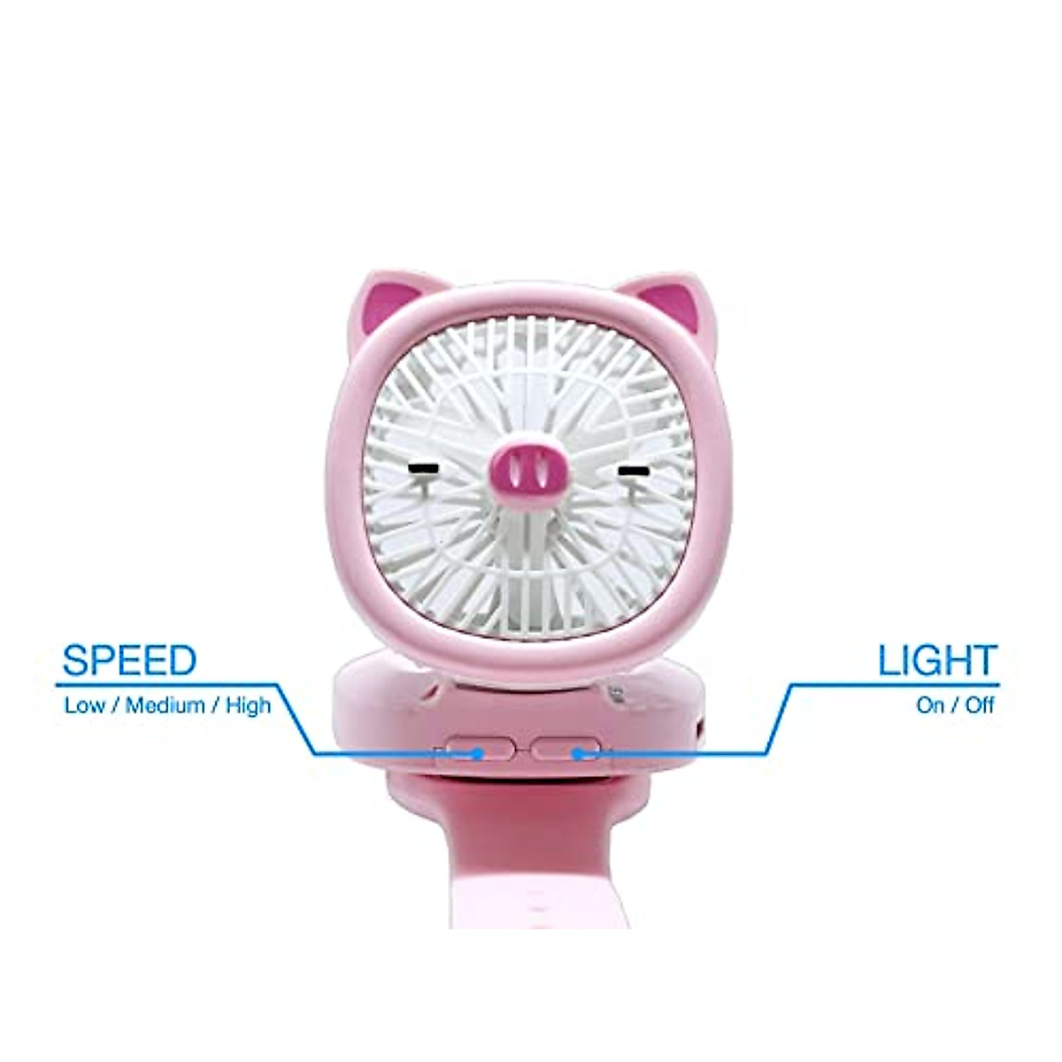 Shelbybox Wrist Fan for Kids Boys Girls, Small Portable Wearable Watch Fan with Comfortable Wrist Strap, USB Rechargeable, Built in Colorful LED Lights, Fashion Compact Summer (Pink)