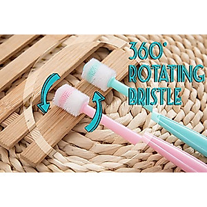 Emmeliestella Small dog & Cat Toothbrush 360 Degree Soft Silicone, Cat Dental Care, Pet Toothbrush, Oral Hygiene, Easy to Handle, Deep Clean, Independent Packaging, light sky blue & light pink (3 PCS)