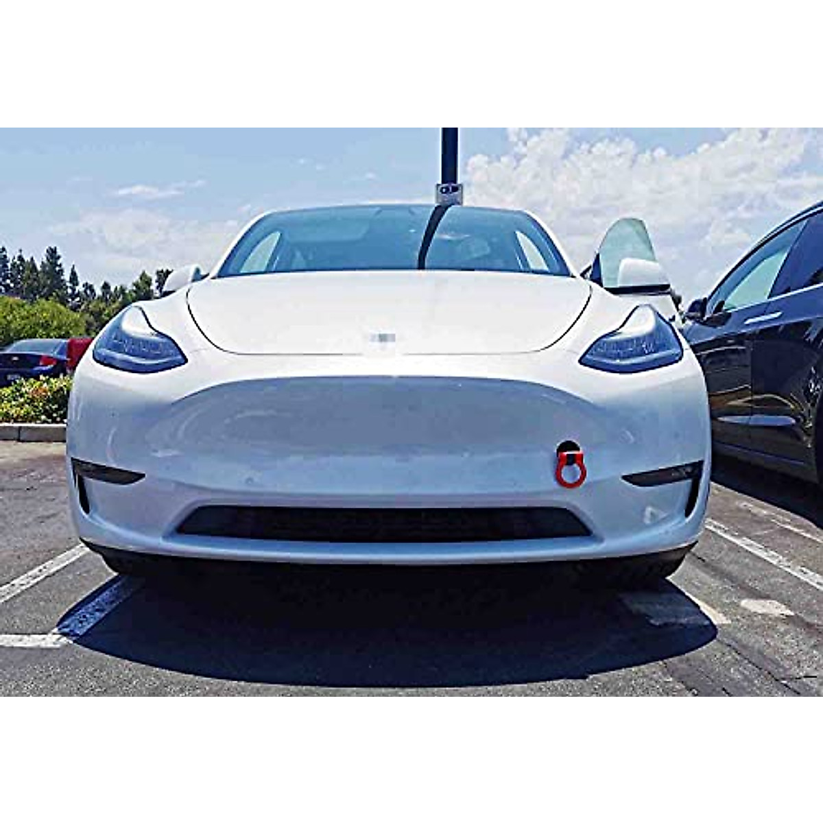 iJDMTOY Red Track Racing Style Front Bumper Tow Hook Ring Compatible With Tesla 2017-up Model 3, 2020-up Model Y, Made of Light Weight CNC Aluminum