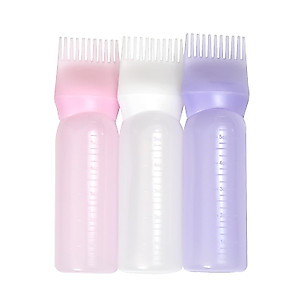 YANTAISIYU 3 Pieces Root Comb Applicator Bottle 6 Ounce Hair Oiling Applicator Hair Dye Bottle with Graduated Scale Hair Root Comb for Hair Dyeing (3 Colors)