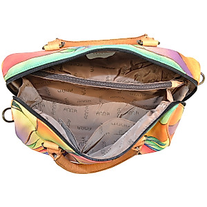 Anna by Anuschka womens Genuineleather Zip Around Satchel Handbag Genuine Leather, Dragonfly Glass Painting, No Size US