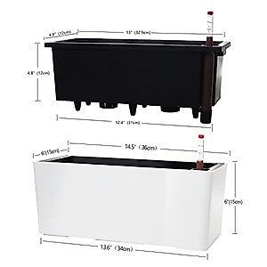 SAROSORA 14" Rectangle Self Watering Planter with Water Level Indicators for Plants & Flower Home Garden Outdoor Indoor Succulent | Herb pots | Window Box (1, White)