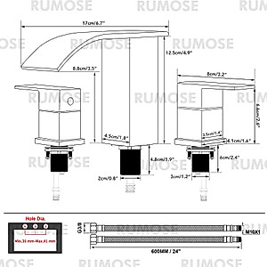 RUMOSE 8 inch Bathroom Faucets Set Matte Black Bathroom Sink Faucet 3 Hole Widespread 2 Handles Brass Lavatory Vanity Faucet Waterfall Spout Bathroom Faucet Deck Mounted