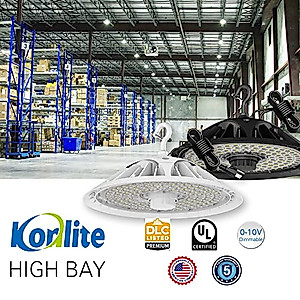 Konlite White LED Round Low and High Bay Light - 80/100/120/150W - 4 Field Selectable Brightness Settings - 12000/15000/18000/22000 Lumens - 5000K - UL Listed - 120-277V - DLC Premium