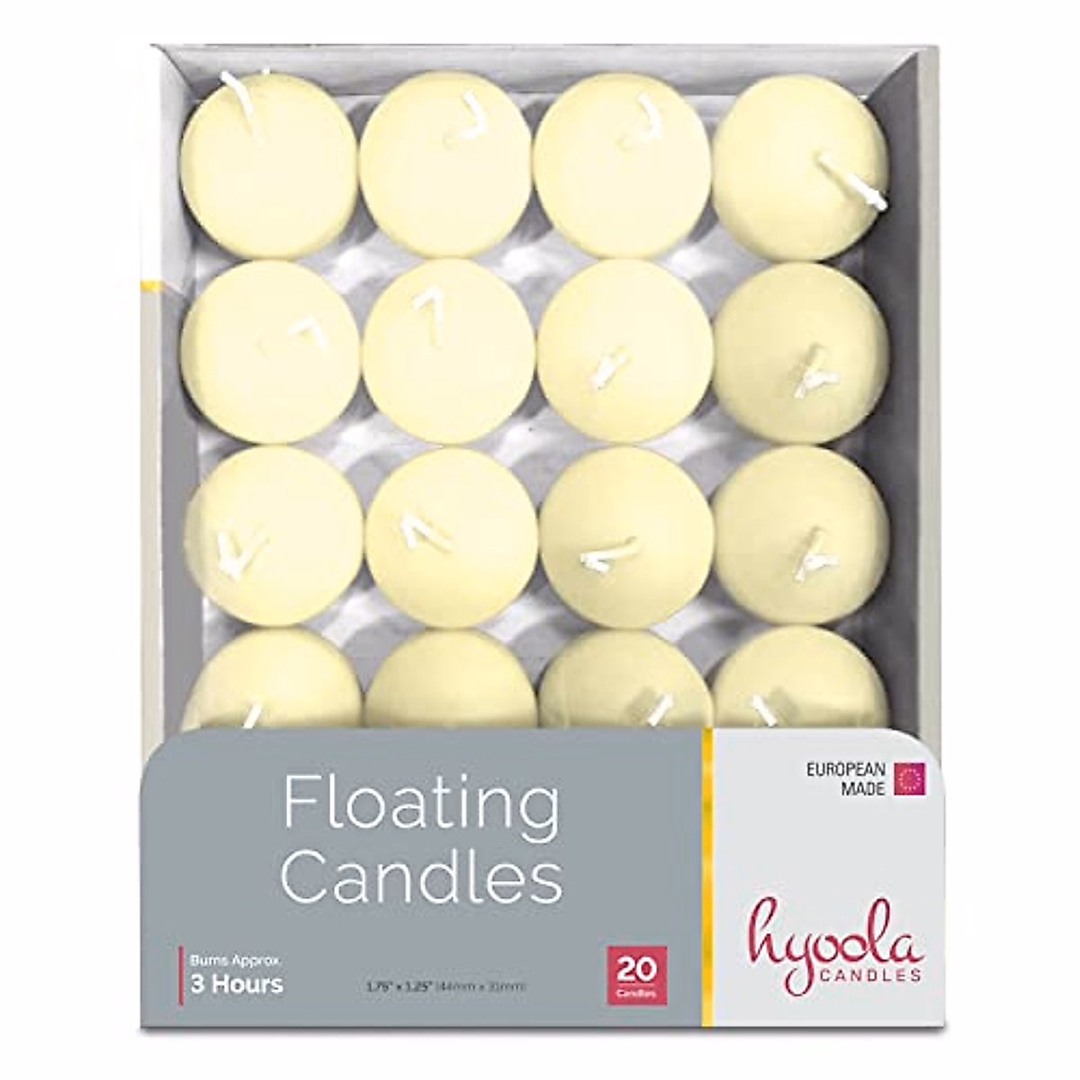 HYOOLA Premium Ivory Floating Candles 1.75 Inch - 3 Hour - 40 Pack - European Made