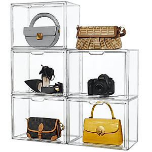 Attelite Purse Organizer for Closet, 5 Pack XX-Large Handbags Storage Organizer,Stackable Storage Bins for Collectibles, Cosmetic,Heels