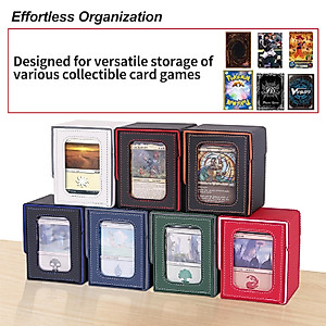 AFIING MTG Deck Box for Commander Display,Card Deck Box Fits 100 Double Sleeved Cards, Magic Commander TCG Card Storage case with 2 Dividers,Dice Bag and 1 Toploader(Green/Grey)