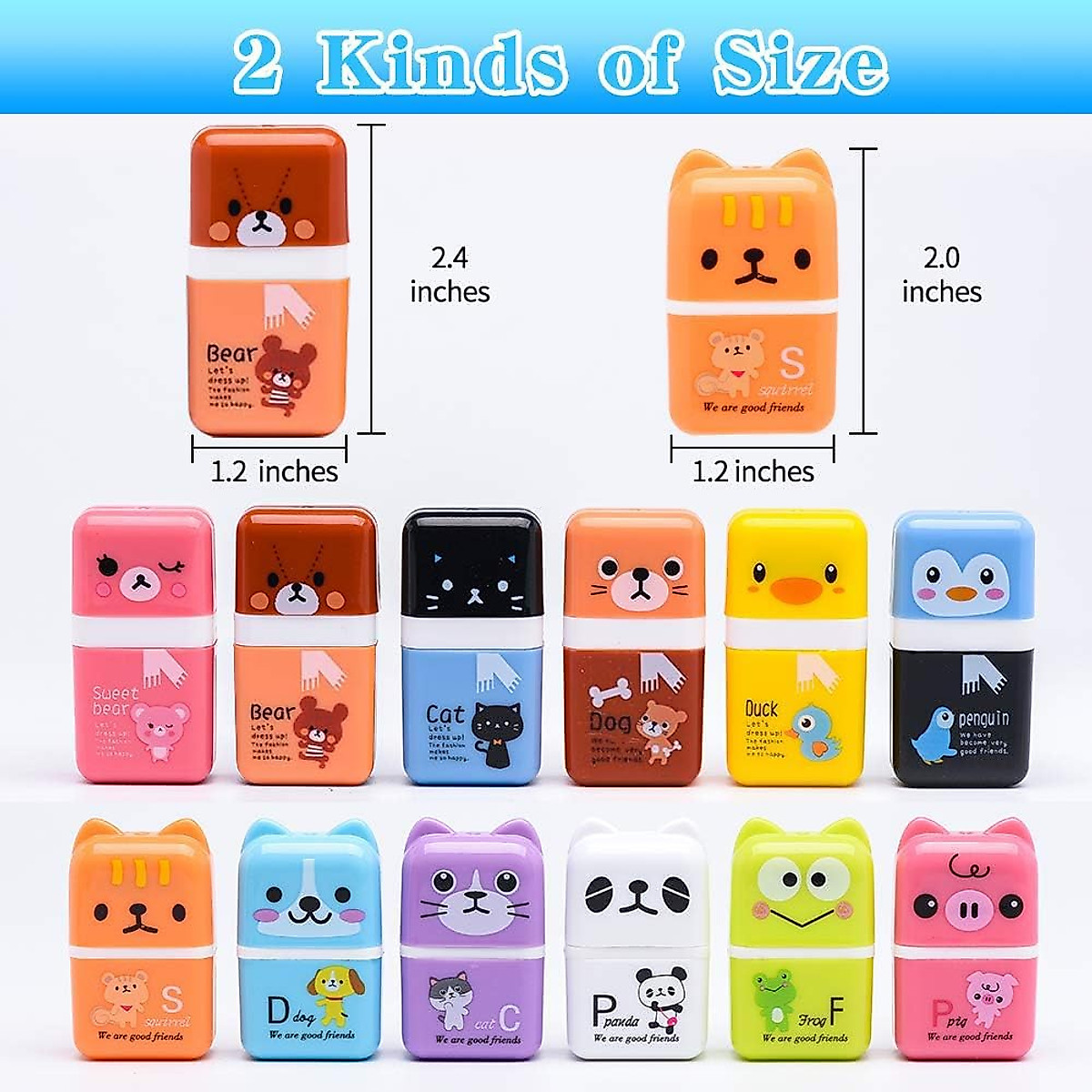 Sooez 12 Pack Pencil Erasers, Cute Erases Pencil Eraser with Clean up Roller Pencil Eraser Shaving Roller Case Erasers for Party Favors Gift Supplies