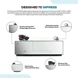 SONOROUS Premium Tempered Glass Coffee Table - Fingerprint Resistant Luxury Center Table for Living Room - High Gloss Coffee Table - Modern Rectangular Table Sleek Design - Mirror