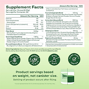 Bloom Nutrition Greens and Superfoods Powder for Digestive Health, Greens Powder, Digestive Enzymes, Probiotics, Spirulina, Chlorella for Bloating & Gut Support, Green Juice, 30 SVG, Strawberry Kiwi