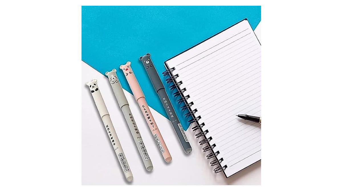 Cute Erasable Gel Pens - Set of 4 Black Cartoon Style for School & Office